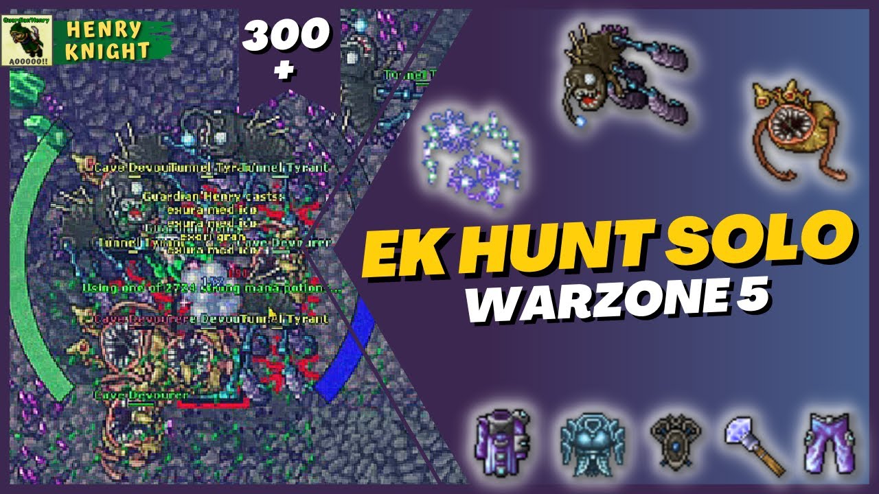 TIBIA: EK HUNT SOLO #29 TUNNEL TYRANT (WARZONE V) - YouTube