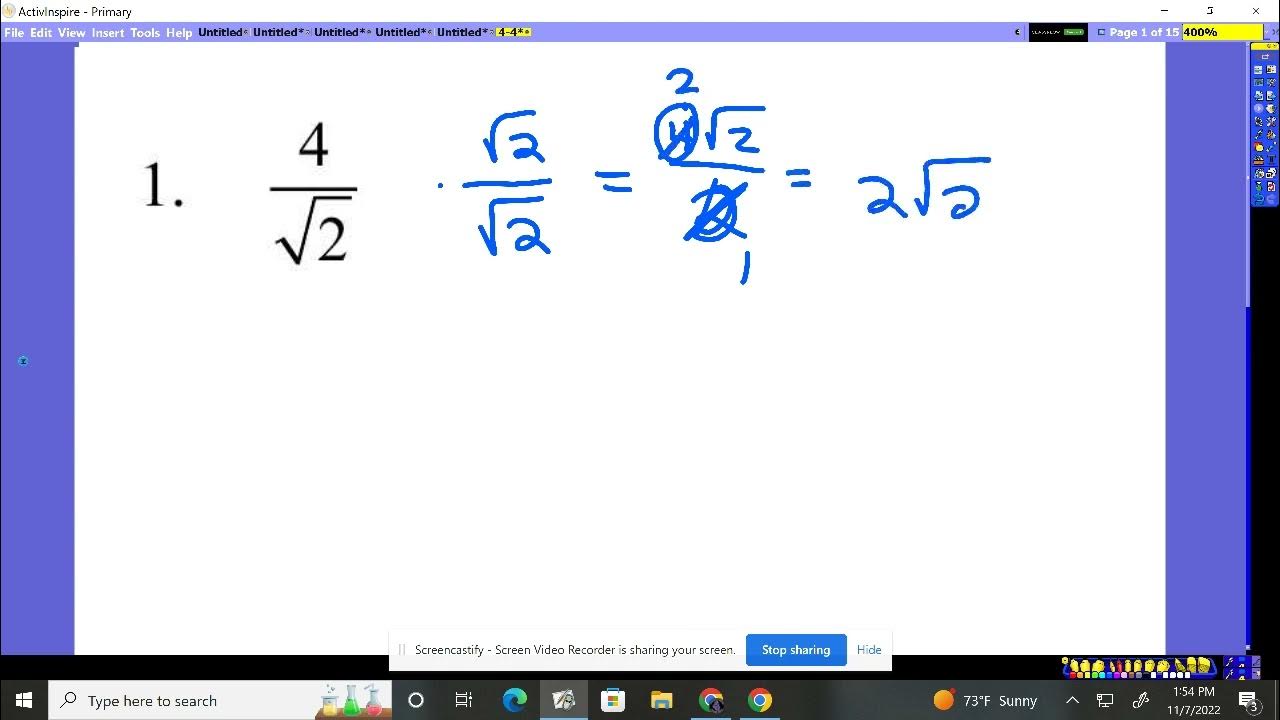 Algebra 2 4-4 Radicals - Rationalizing the Denominator #1-3 - YouTube
