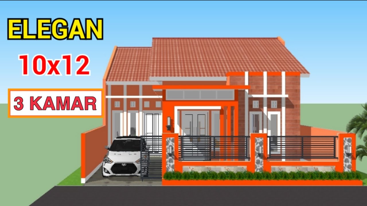 DESAIN RUMAH UKURAN 10x12 METER | 3 KAMAR TIDUR & CARPORT - YouTube