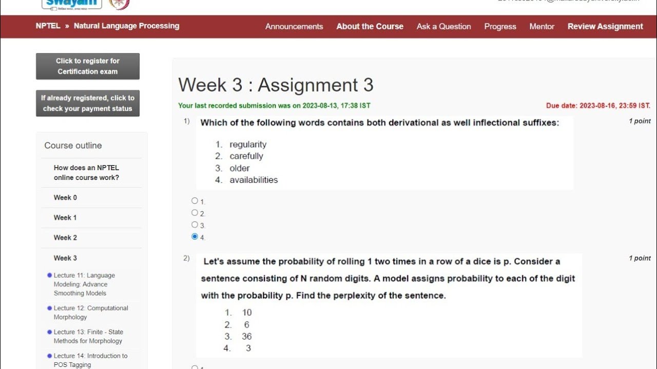 Assignment -3 ll Natural language processing NPTEL IIT - KGP ll #nptel ...