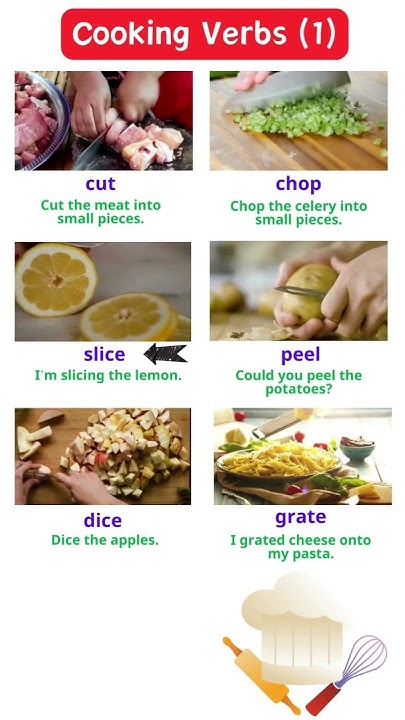 Cooking Verbs (1): cut, chop, slice, peel, dice, grate #speakingenglish ...