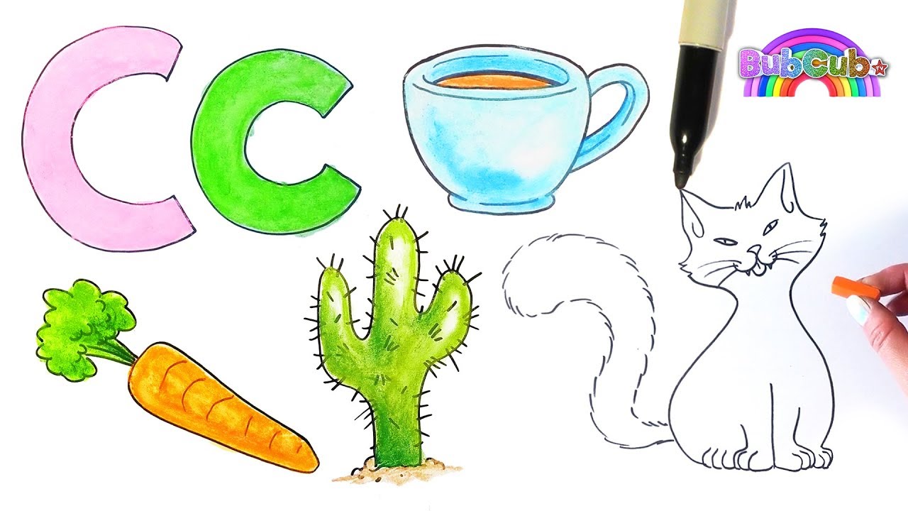 LETTER C - Drawing & coloring! Learn animals, words and phonics for ...