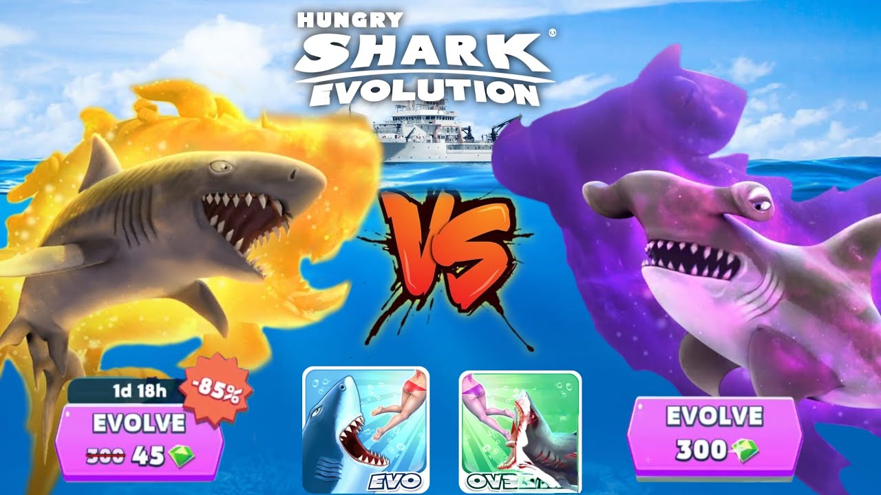 HAMMERHEAD SHARK EVOLVE VS TIGER SHARK EVOLVE - UNLOCKED ALL HUNGRY ...