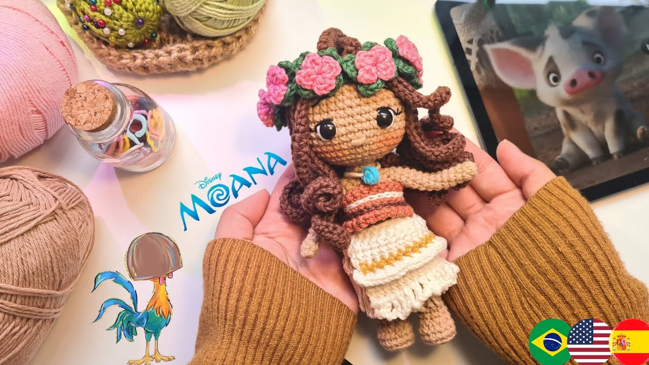 Moana Amigurumi Tutorial Crochet🌺/Parte 2/2 Vestuario y Cabello ...