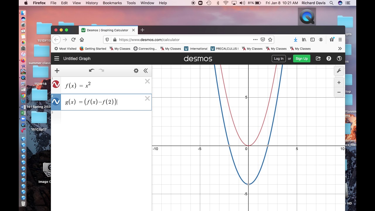 2.1 Using Desmos to approximate the slope of the tangent line f(x) = x^2 at x = 2. - YouTube