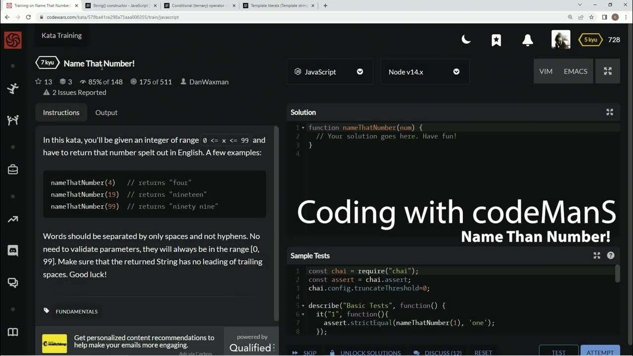 Codewars 7 Kyu Name That Number Javascript Youtube