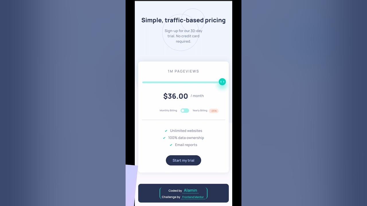 Interactive pricing component | FrontendMentor | CodeWithAlamin #frontendmentor #coding #css ...