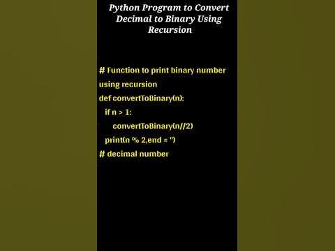 Python Program to Convert Decimal to Binary Using Recursion @computerstudyzone - YouTube