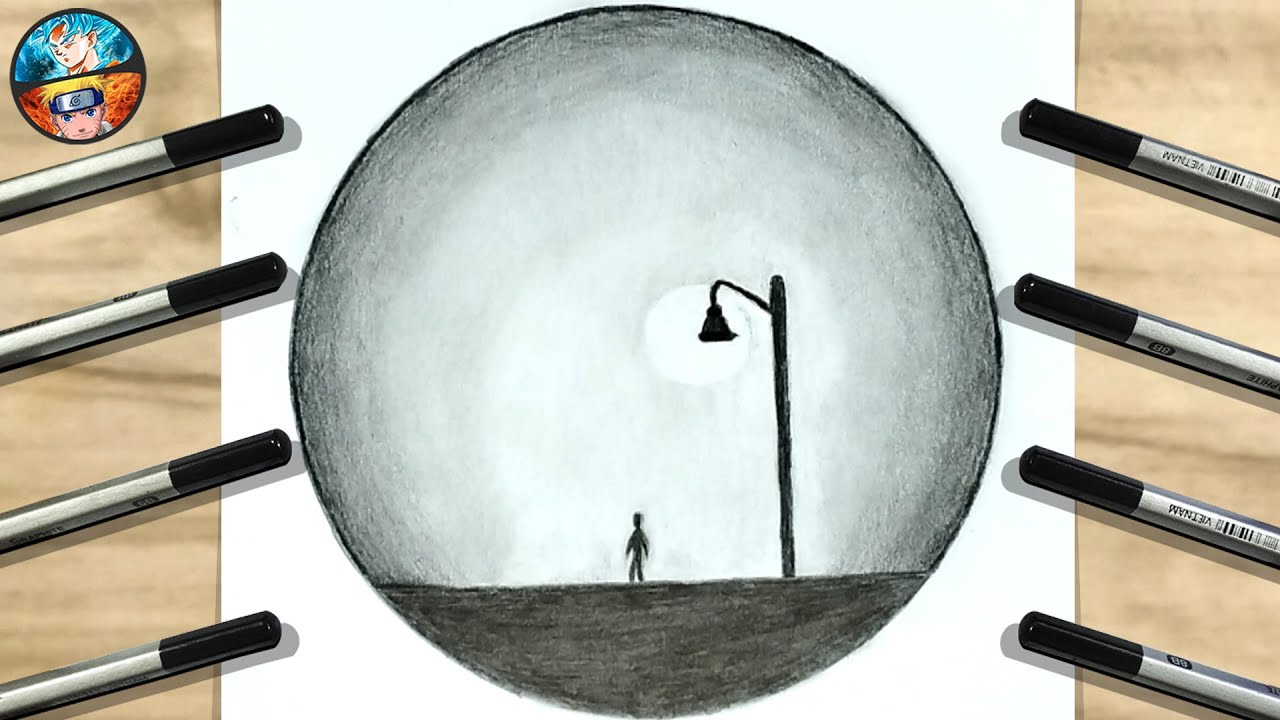 Como Dibujar una Paisaje, persona en un lugar oscuro | How to draw a ...