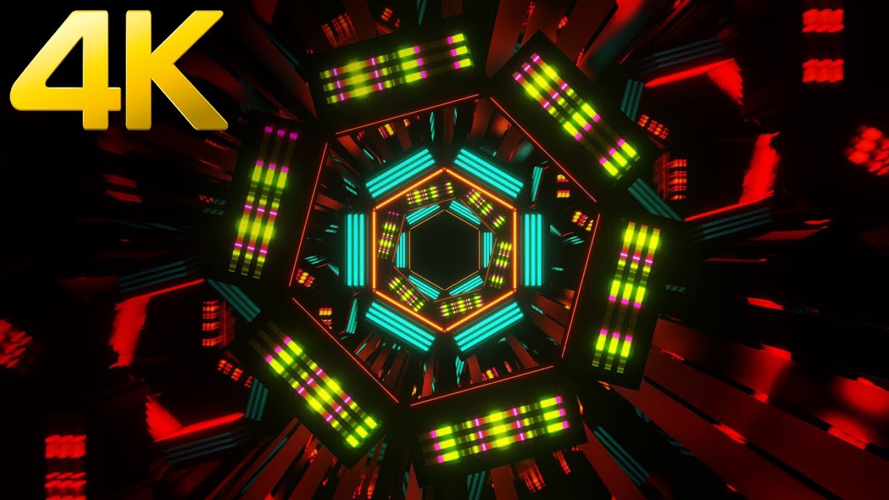 4K OLED Hexagon Neon Tunnel metallic Color TV Screensaver Saver VJ loop ...