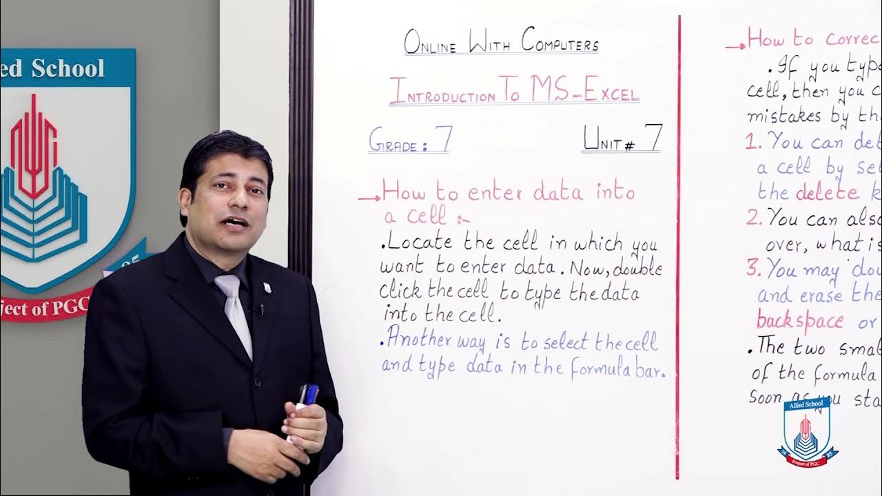Class 7 - Computer Studies - Chapter 7 - Lecture 4 Enter Data in Cell in MS-EXCEL - Allied ...