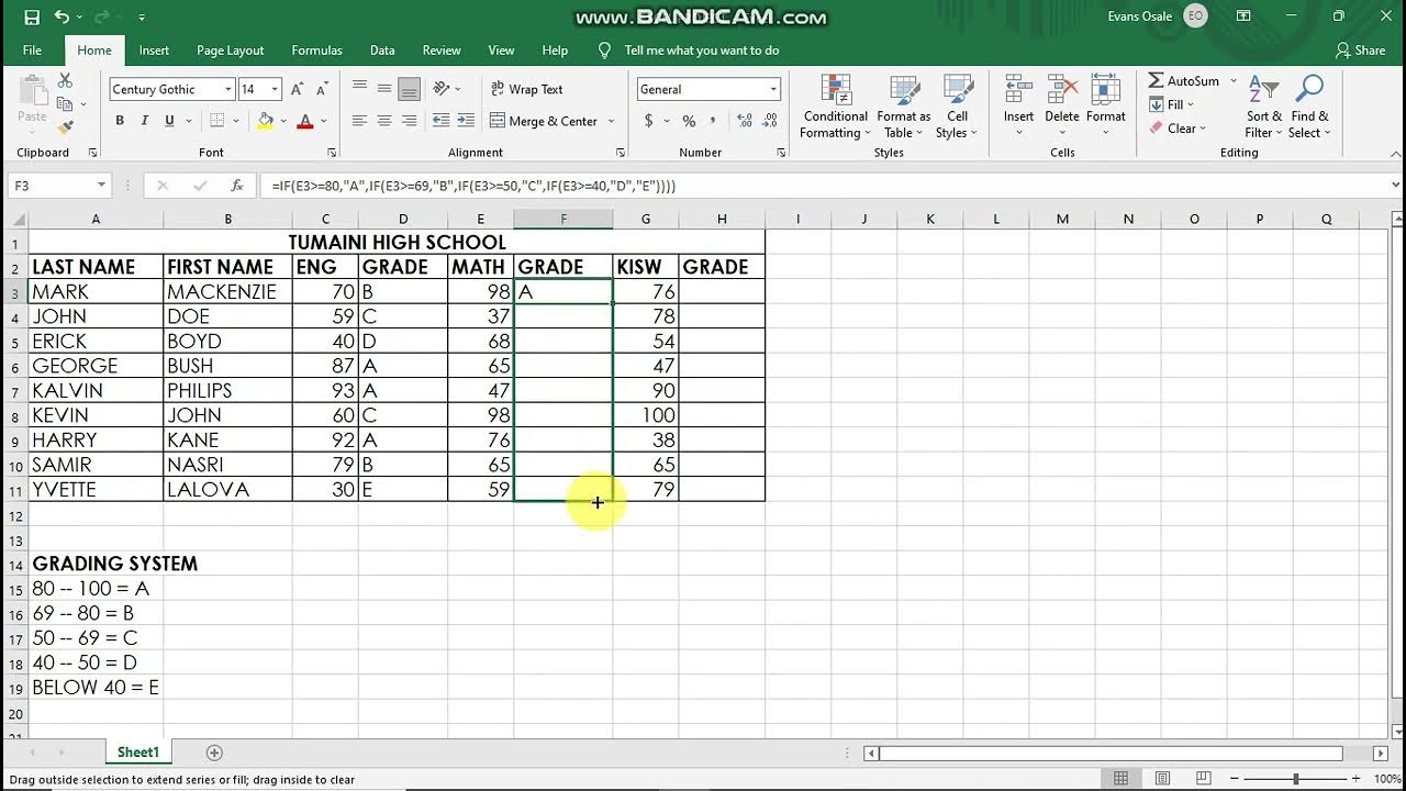 MS Excel Grading using IF function - YouTube