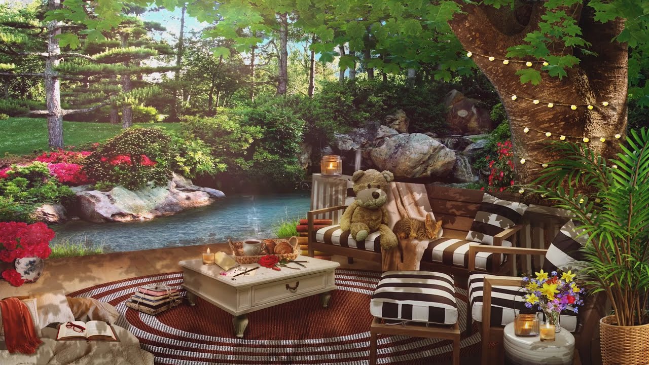 Summer Cozy Porch by the River & Garden Ambience | Summer Ambience ...