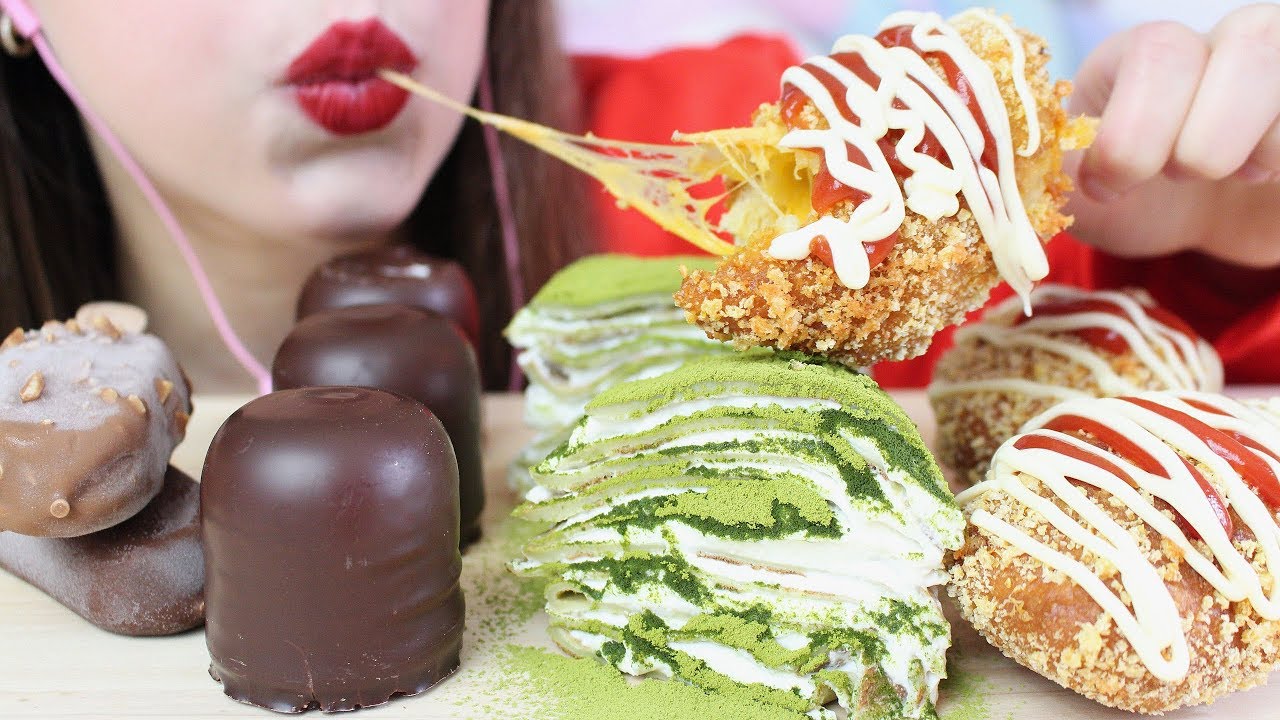 POPULAR FOOD FOR ASMR ON MY CHANNEL - ICE CREAM BARS, CORN DOGS, CREPE ...