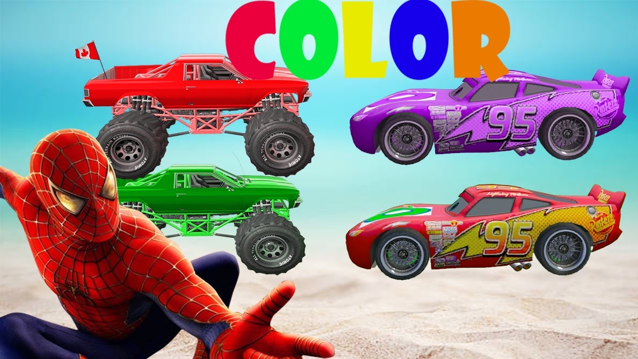 COLORS Spiderman Drive Color Cars On water Cartoon 3D songs for Kids ...