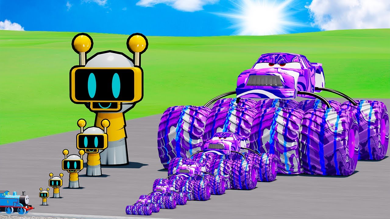 Big & Small Fun Bot Sprunki vs Liquid Chick Hicks Monster Truck McQueen ...