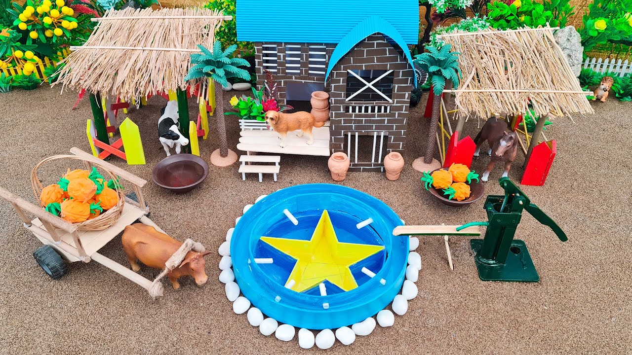 DIY mini Farm Diorama with House for Cow, Horse, Mini Hand Pumb, Star ...