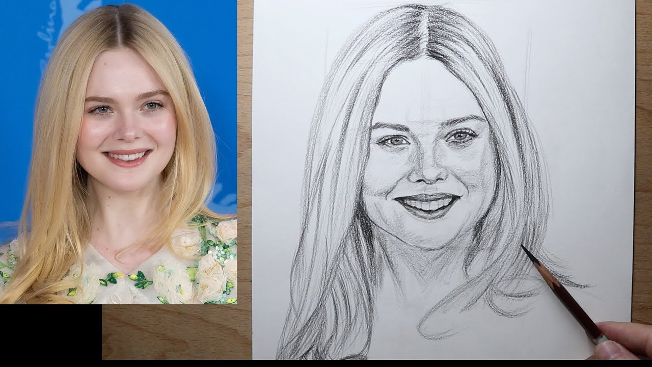 How to draw Mary Elle Fanning using the 1/2 method | Realistic Drawing ...
