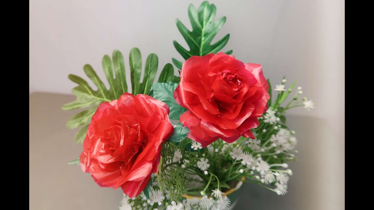 Beautiful Rose Flower with Plastic Carry Bag 4:ดอกกุหลาบแสนสวยด้วยถุง ...
