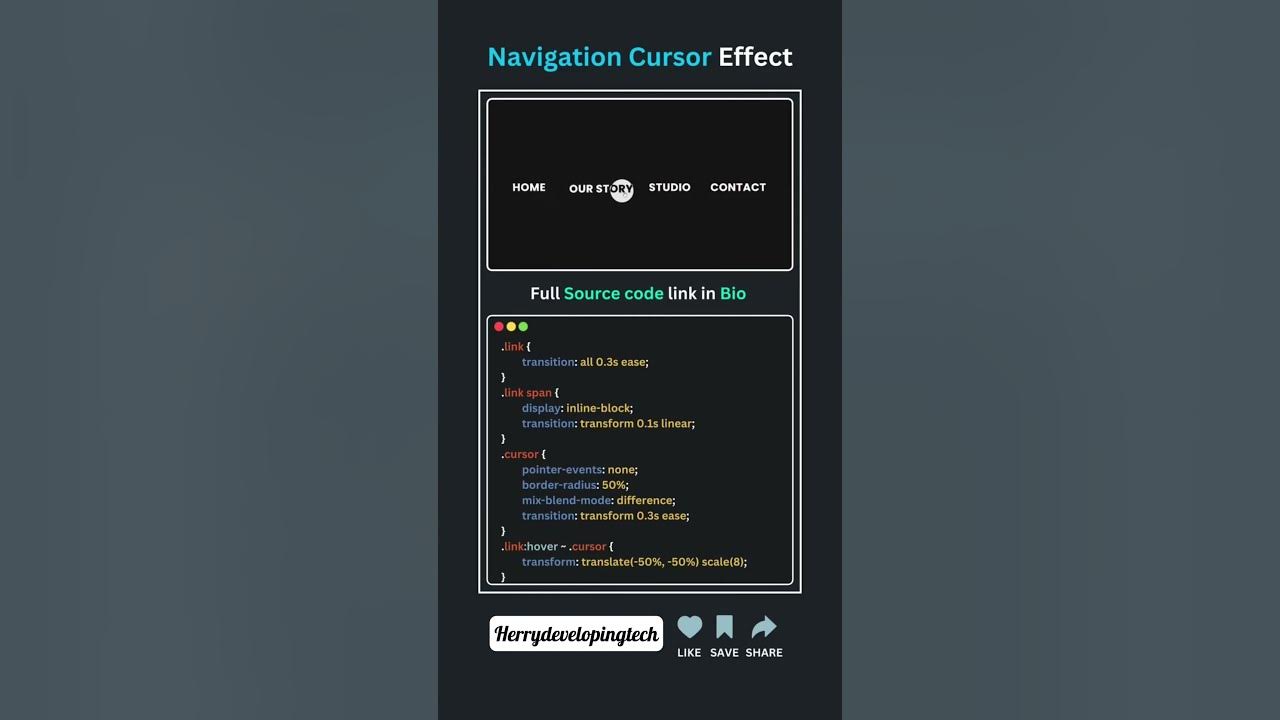 🖱️ Navigation Cursor Effect - Stylish CSS & JS Animation! 🎯🌟||#shorts #shortvideo #navbar #web3 ...