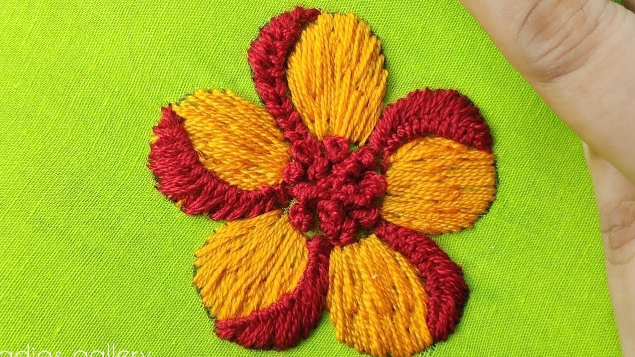 Hand embroidery flower design stitch tutorial.Neddle point flower ...
