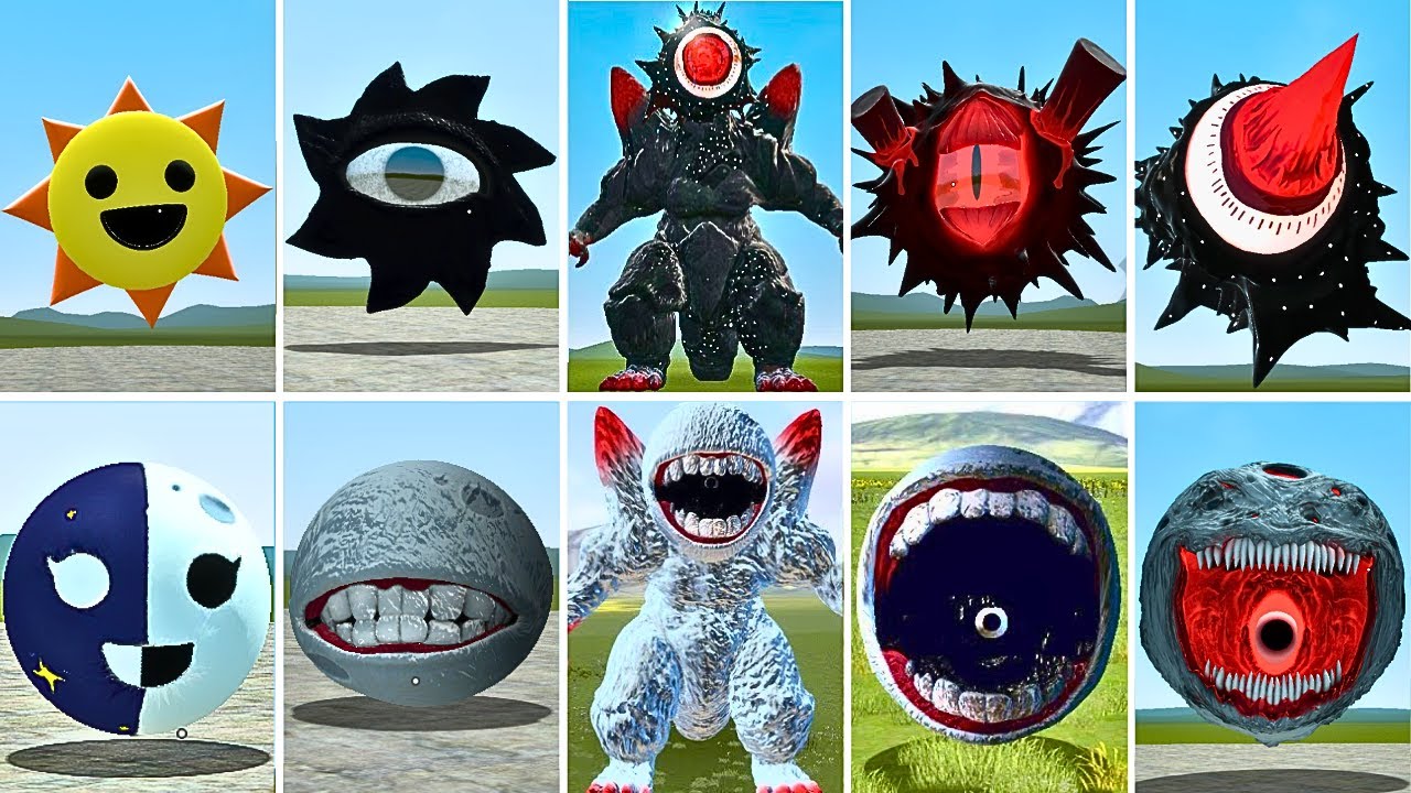 All New Sprunki MR SUN Monsters Vs All Sprunki MOON Monsters In Garry's ...