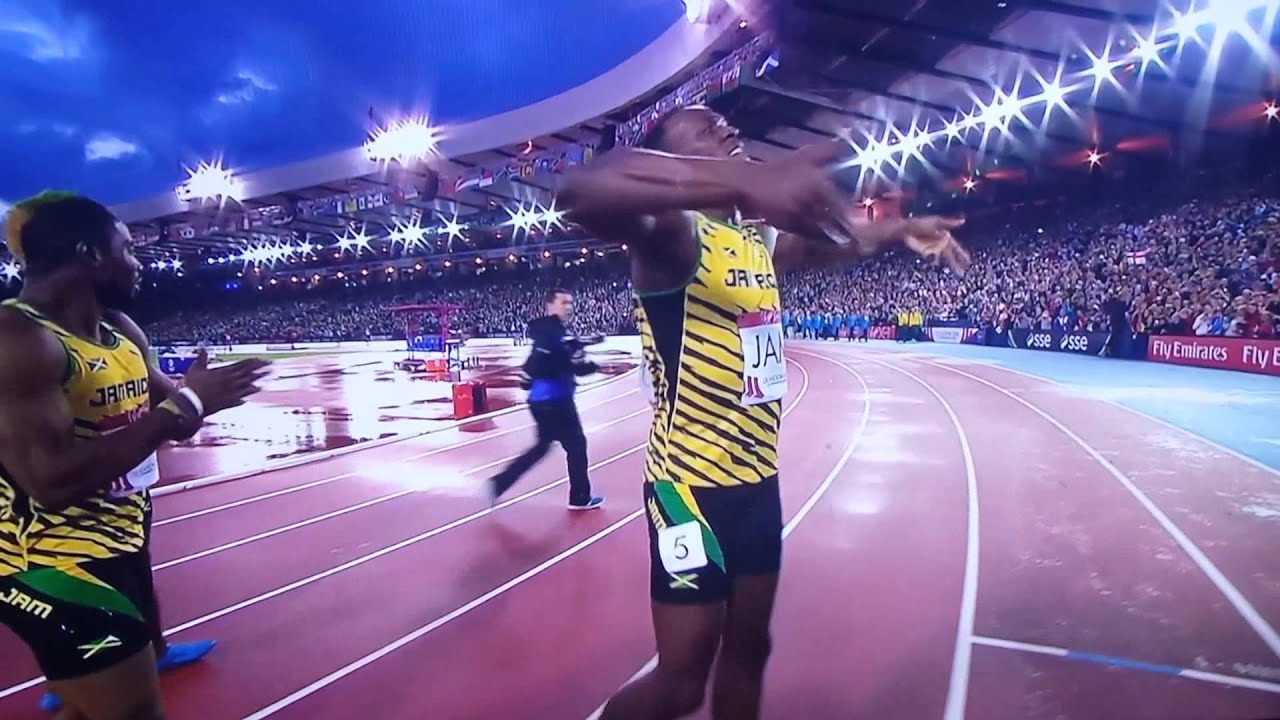 Full Usain Bolt Dance + Jamaican 4 X 100m Final - YouTube