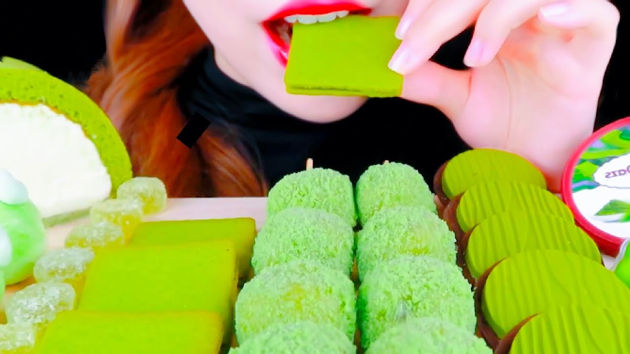 ASMR Green Dessert Party, Cookies, Mochi Eating Vlog, Mukbang 그린 디저트 파티 ...