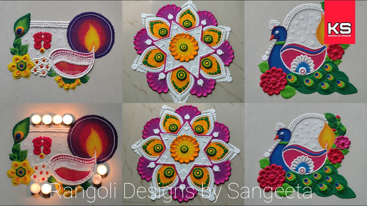 Best Rangoli Tricks by Sangeeta| Relaxing, Satisfying, Diya, Peacock ...
