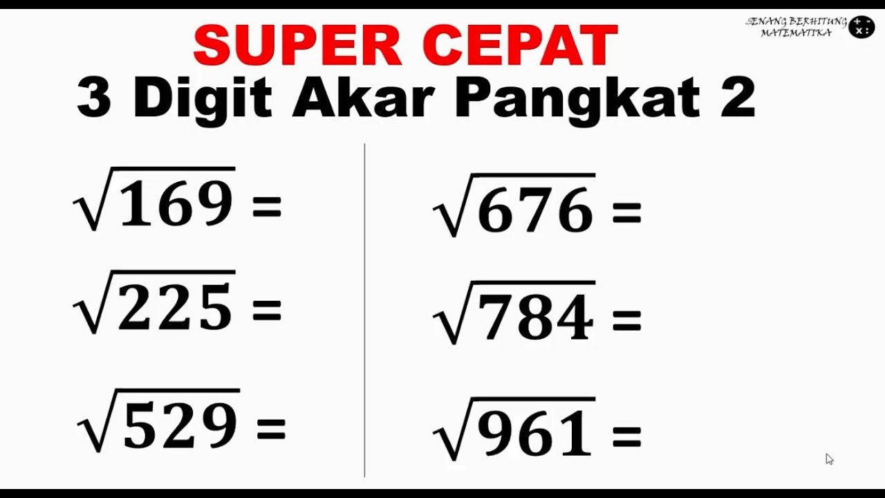 Tip Trik Super Cepat 3 Digit Akar Pangkat 2 - YouTube