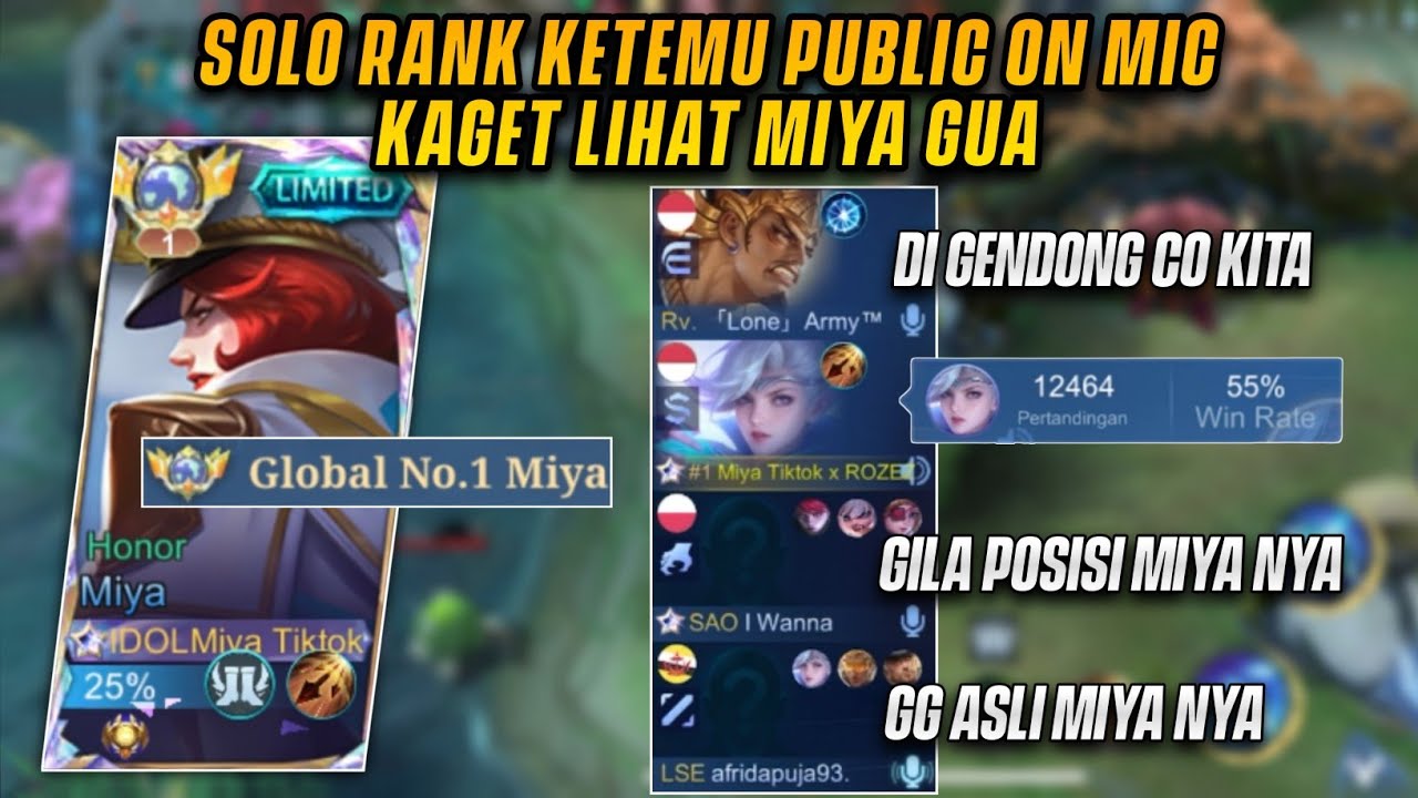 SOLO RANK KETEMU PUBLIC ON MIC! MEREKA TERKEJUT MELIHAT SKILL MIYA GUA! | MLBB - YouTube