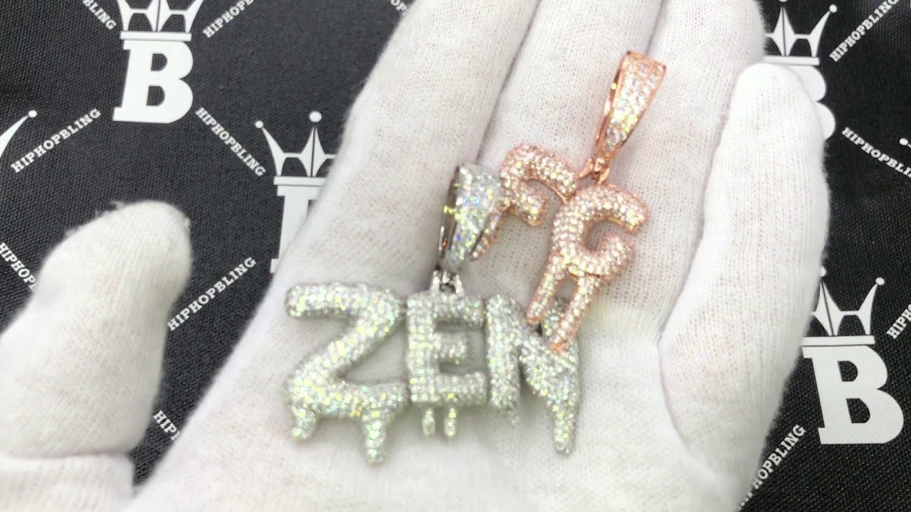 ZEN Custom Drip Bubble Initial Name Pendant | Micro Pave VVS Simulated ...