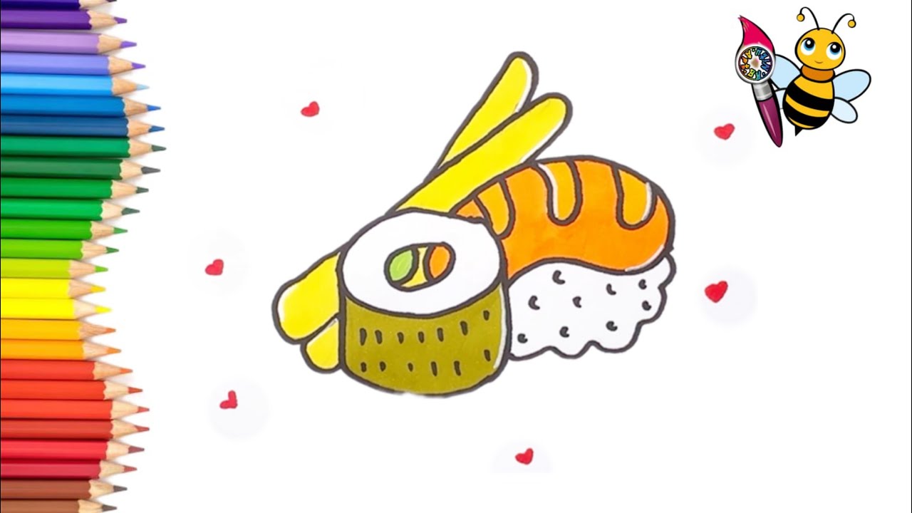 How to Draw and Colour Sushi Easily Step By Step for Kids - YouTube