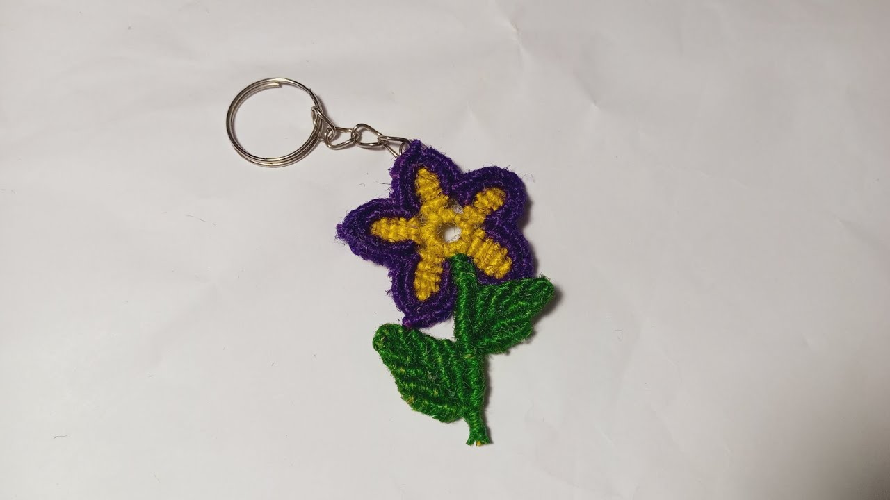 DIY tutorial for Micro Macrame flower key ring.made by jute. - YouTube