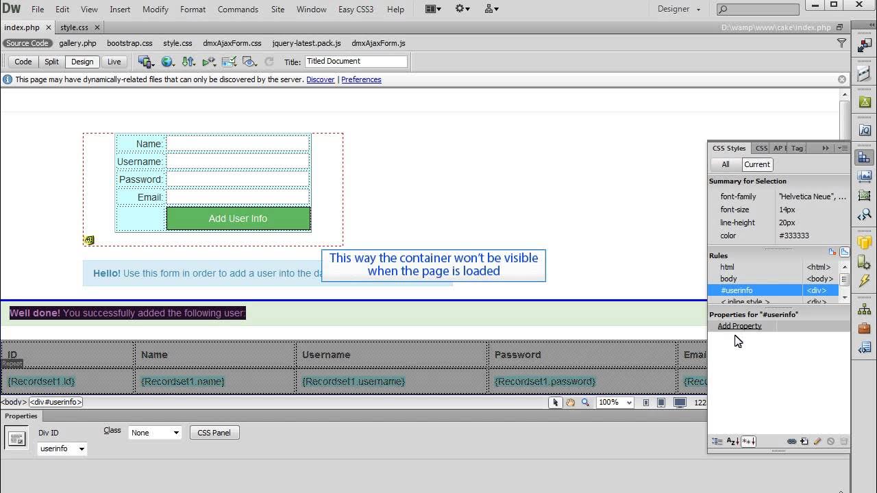 Using DMXzone Ajax Form with Insert Record Server Behavior - YouTube