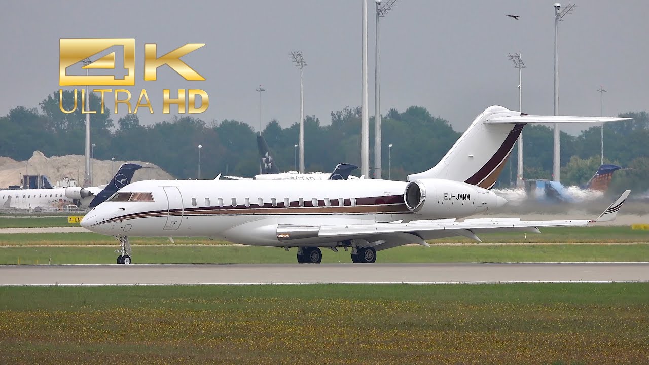 (4K) Bombardier Global 6000 Acass Ireland EJ-JMMM arrival at Munich ...