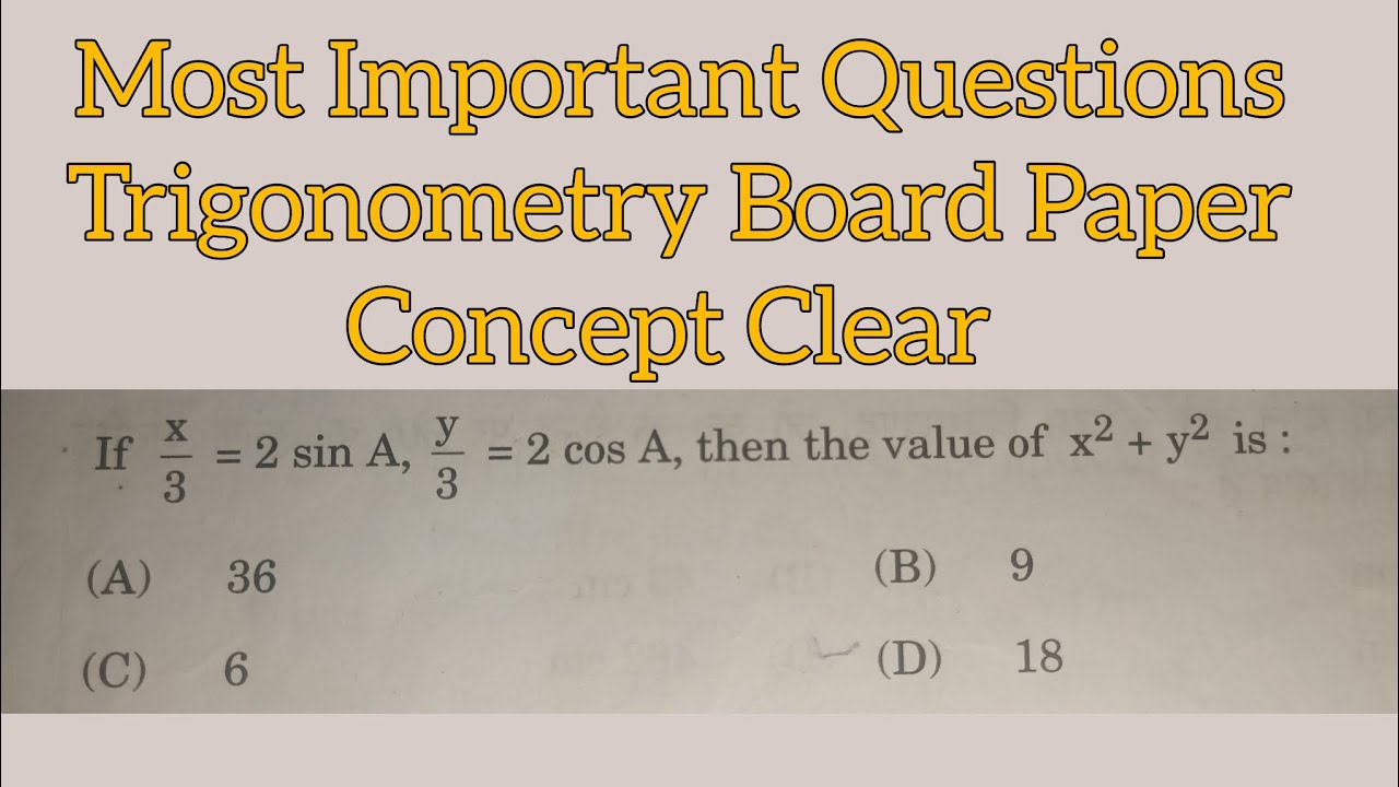 Most Important Questions CBSE Board Trigonometry Class 10th Previous ...