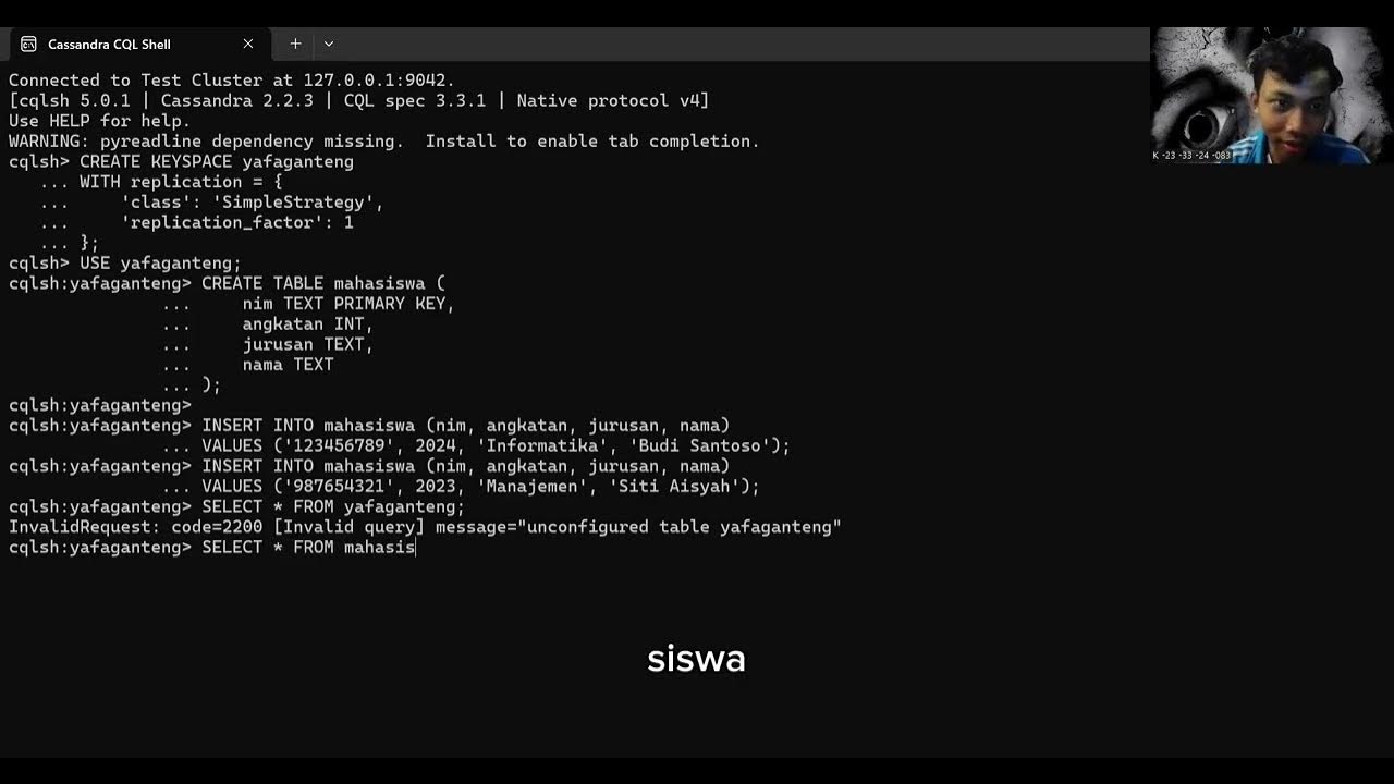 TUGAS BASIS DATA LANJUT COLUMN DATABASE CASSANDRA - YouTube