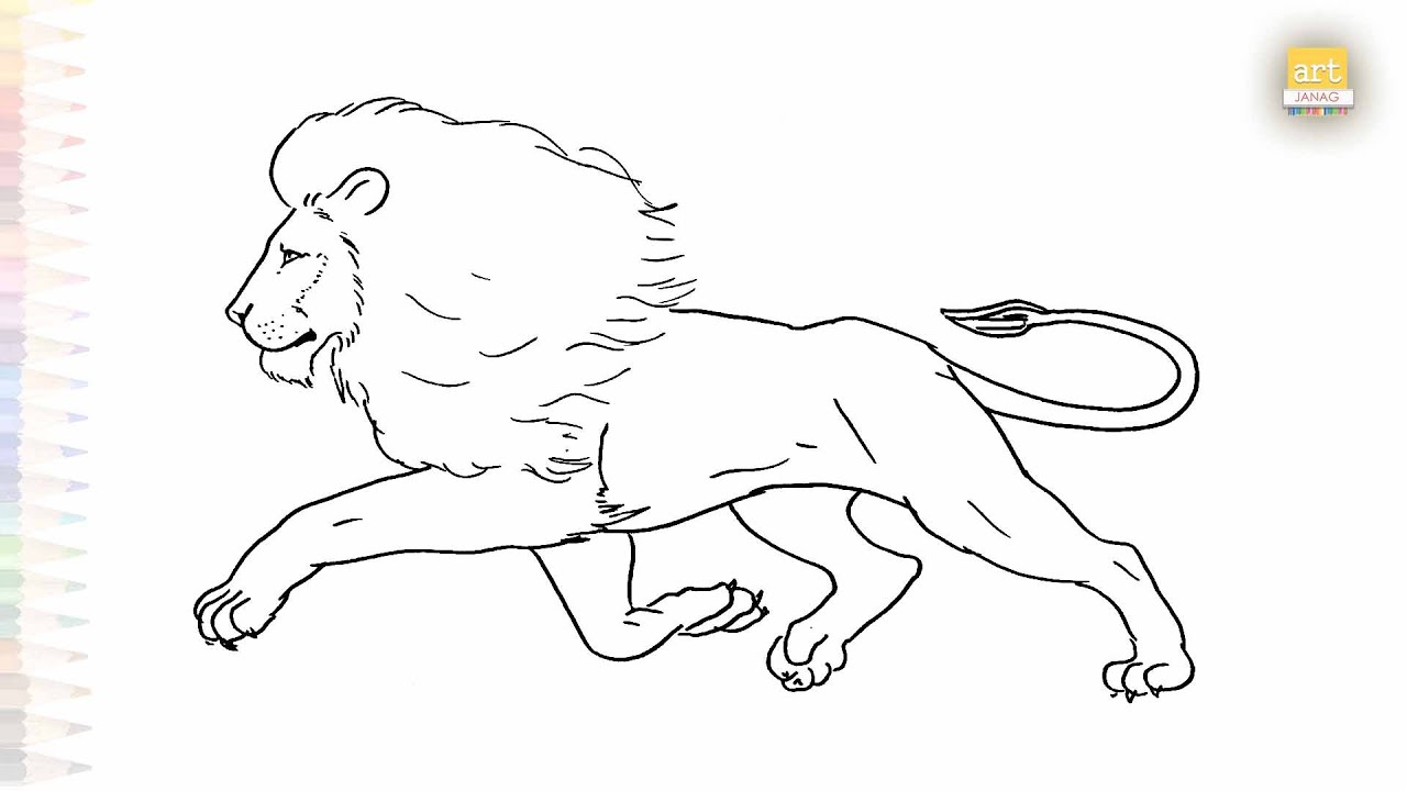 Lion walking drawing easy 01 | Animal drawing tutorial | How to draw A ...