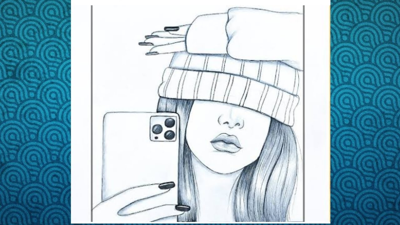 How to draw a girl taking a selfie with wearing a cap || step by step ...