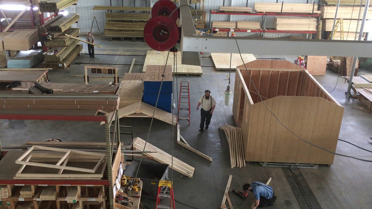 Shed Framing Department at Amish Factory - YouTube