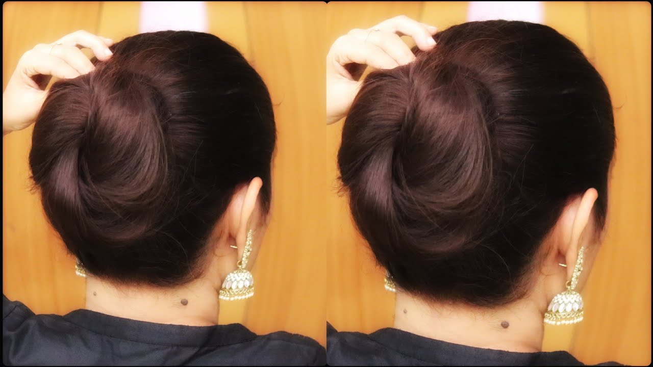 Fast & Easy Low Bun Hairstyle with One Rubber Band ! Simple Low Bun ...