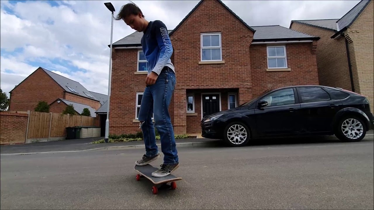 learning how to skateboard on a home-made flat bar - YouTube