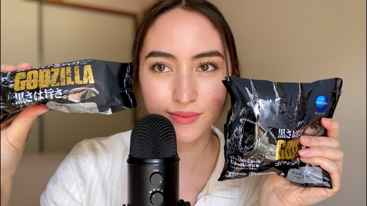 ASMR Trying GODZILLA Cream Puff and Eclair 🦖 (eating sounds) - YouTube