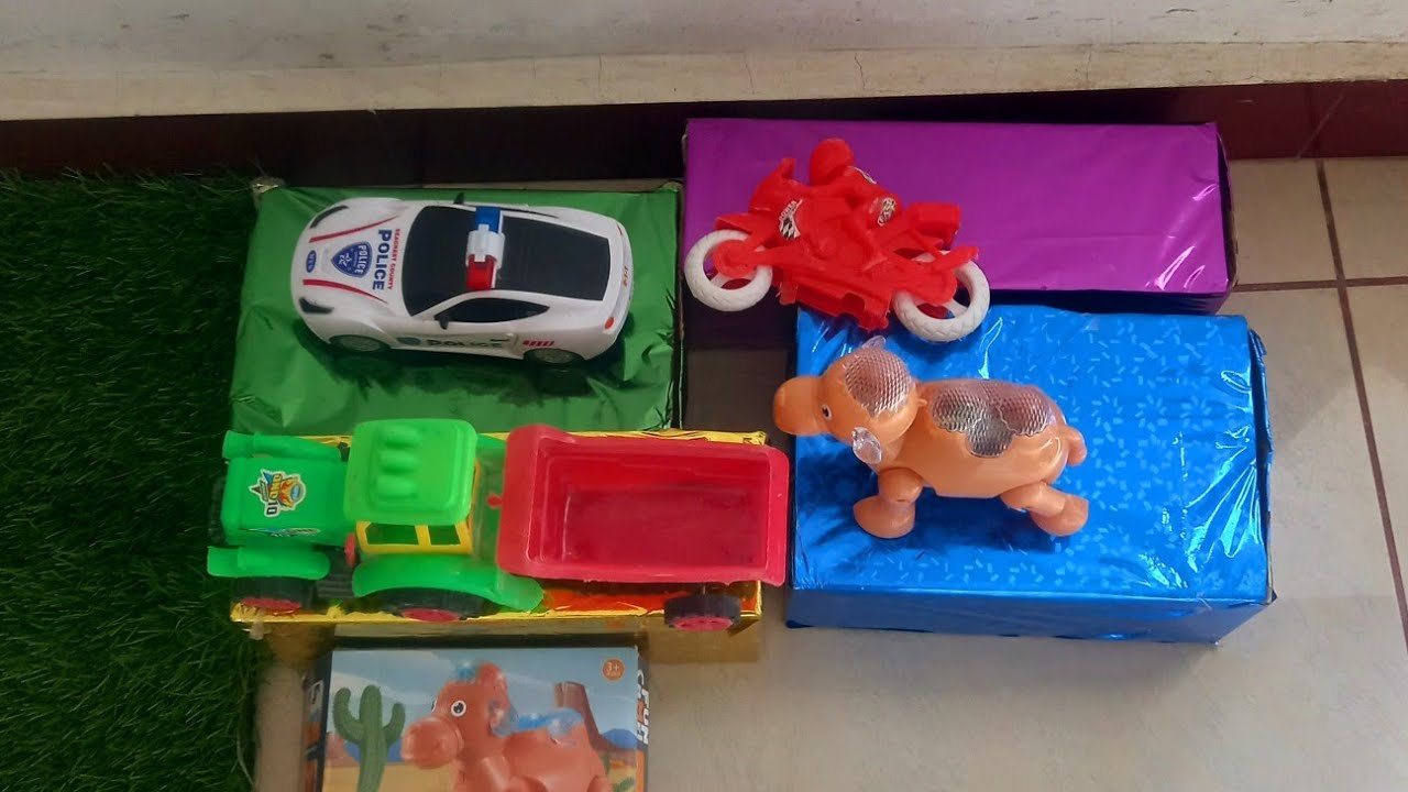 mini tractor unboxing video - tektor, helicopter, bike, toy, police car ...