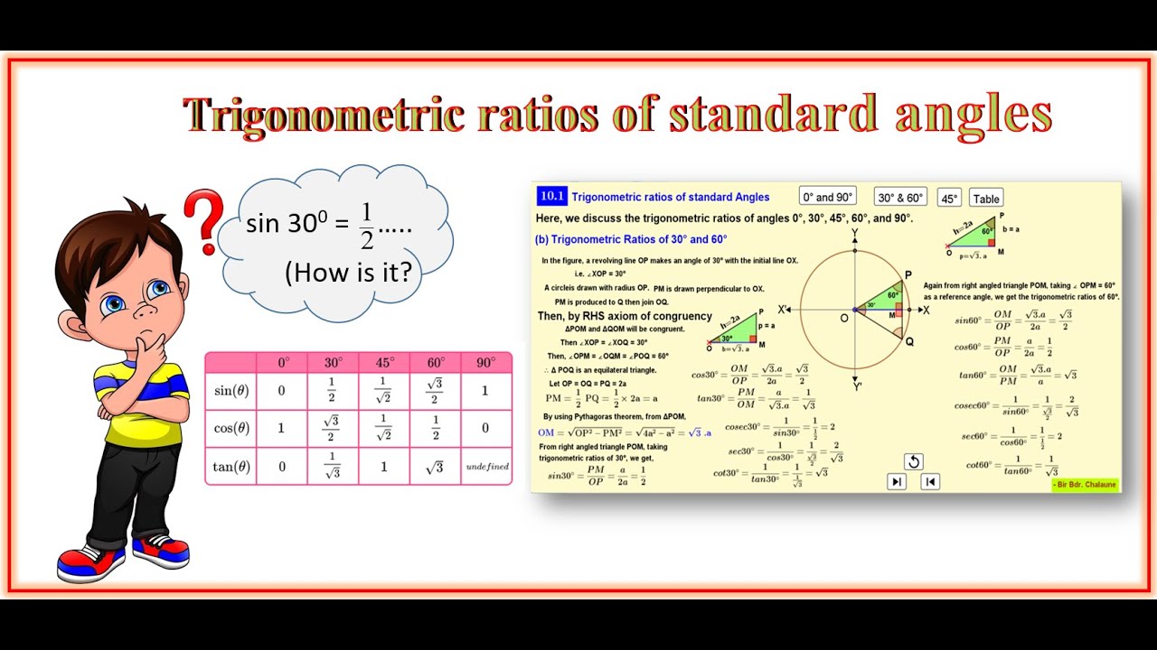 Trigonometric ratios of standard angles - YouTube
