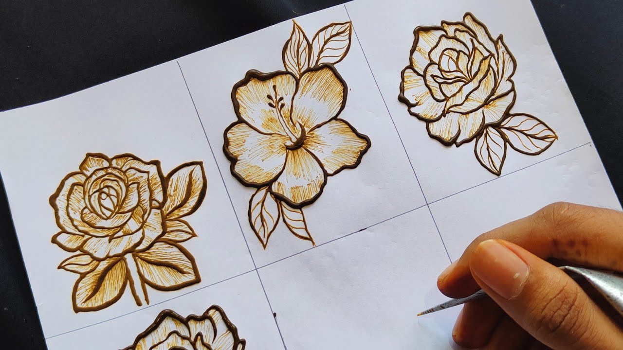 How To Draw Beautiful Rose Henna Design || 3D Rose Henna Design ...