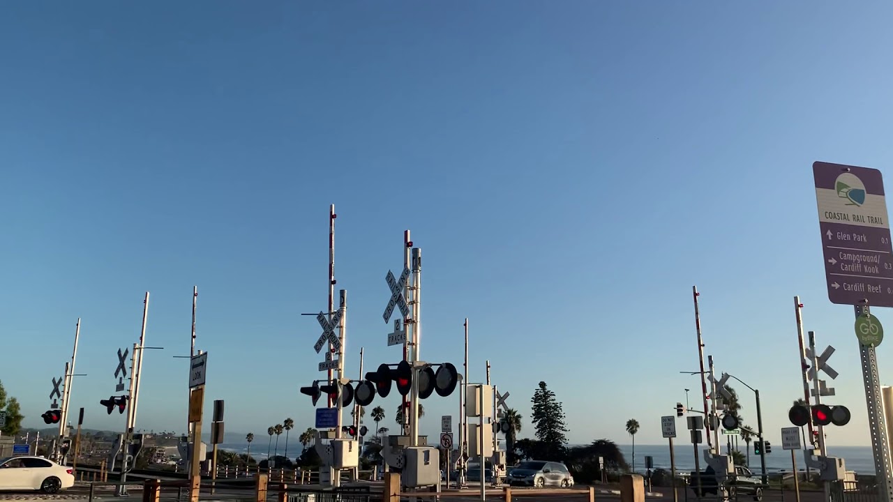 SB Amtrak at Chesterfield Dr. Railroad Crossing, Cardiff, CA - YouTube