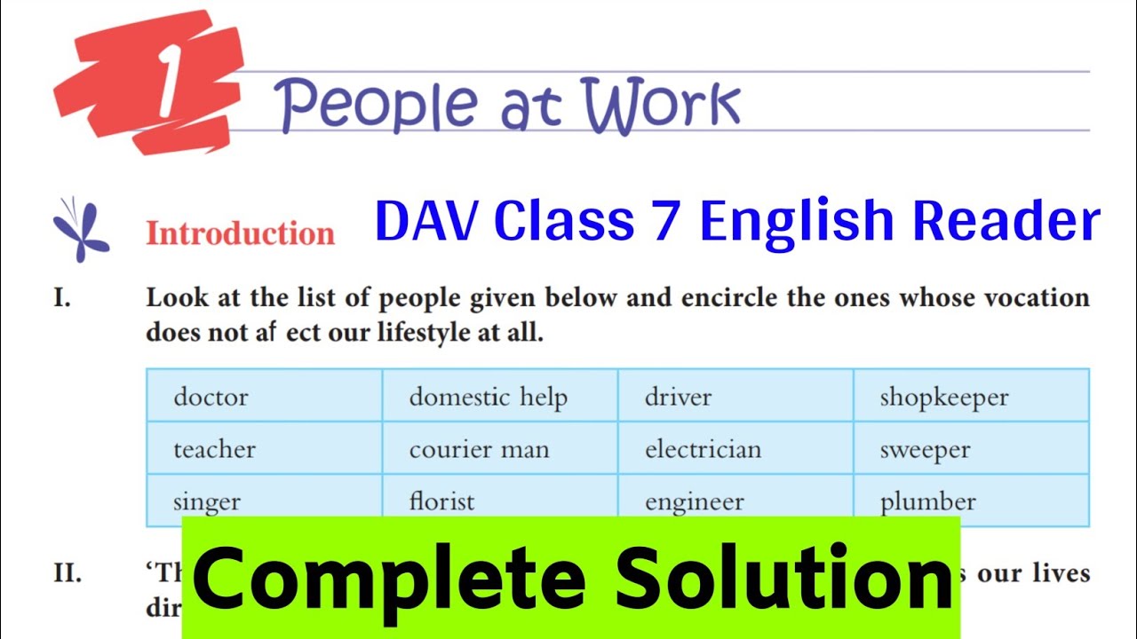 DAV Class 7 English Reader Unit 1 Complete Solution | People at Work Solution| - YouTube