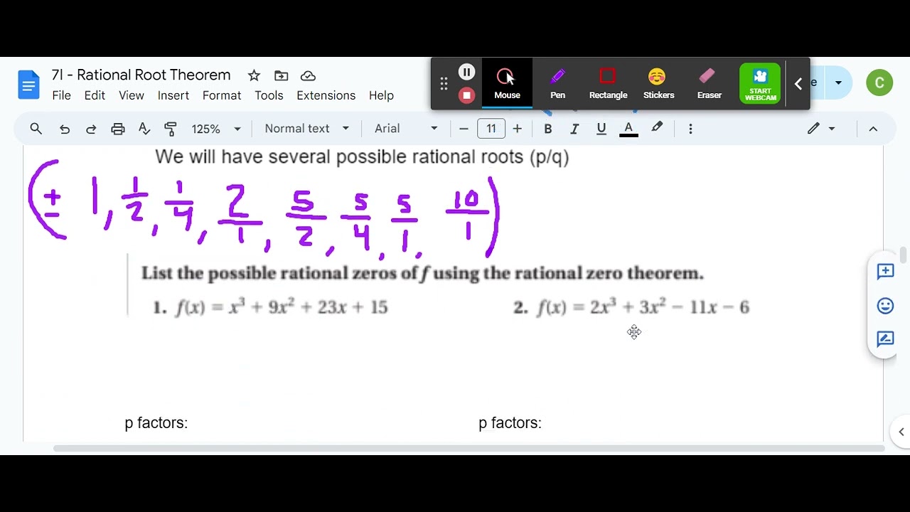 7I - Rational Root Theorem - Google Docs - YouTube